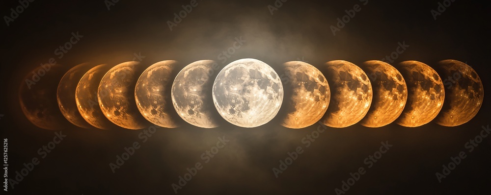 Foto de Stock Full moon cycle showing different phases of the moon over ...