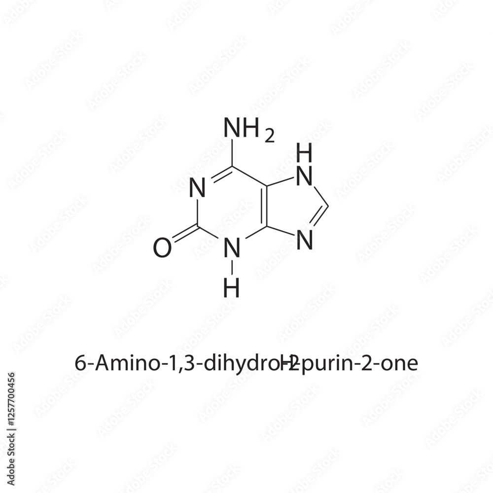 6-Amino-1,3-dihydro-2Hpurin-2-one skeletal structure.Purine derivative ...