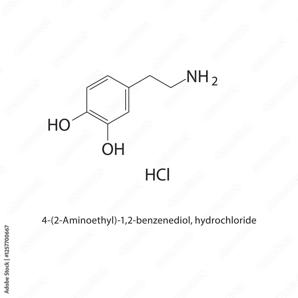4-(2-Aminoethyl)-1,2-benzenediol, hydrochloride skeletal structure ...