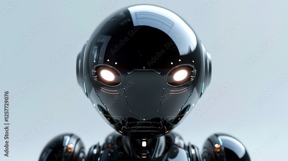 A robot face emoji with metallic textures and small glowing eyes ...