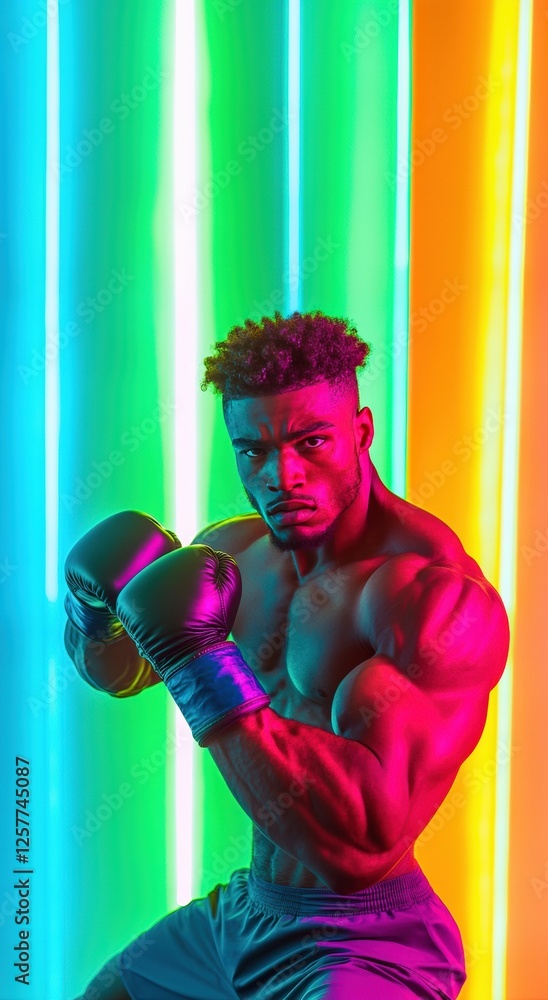 Ripped Barechested Bodybuilder Flexing Muscles While Boxing Stock Photo ...
