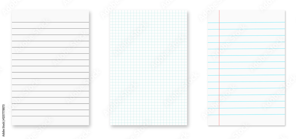 lined paper sheets isolated on transparent white background Stock Photo ...