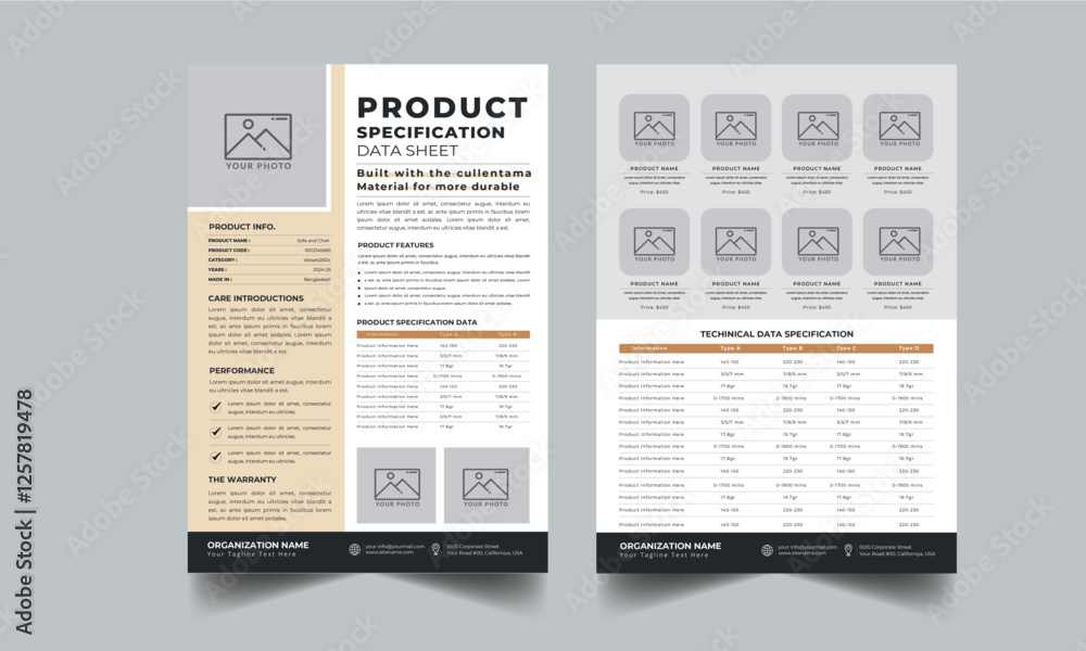 Product Specification Data Sheet, Technical Data Sheet layout template With 2 Style design ...