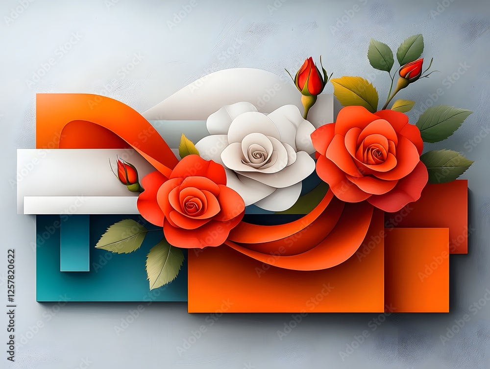 Vibrant modern abstract floral geometric garland with a layered ...