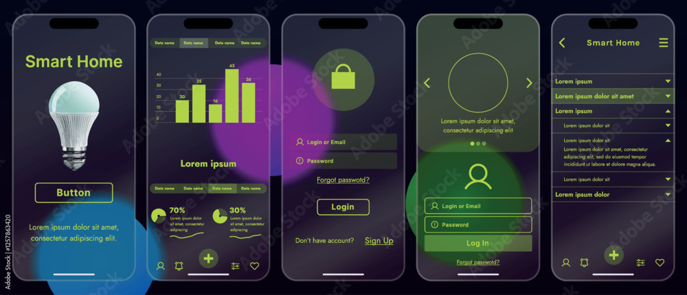 Sleek vector illustration of a smart home app interface displayed on a ...