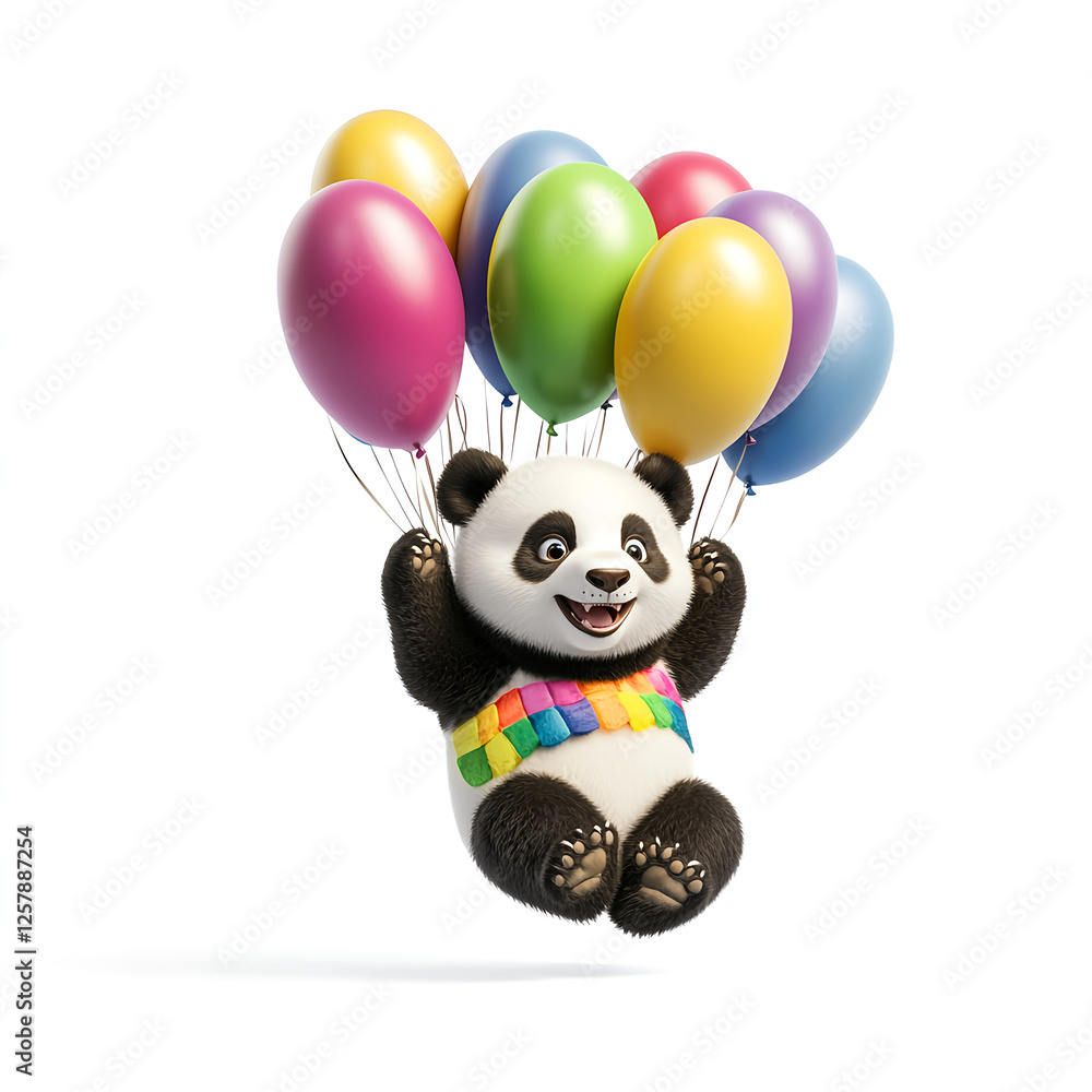 3D ultra-realistic epic render of a happy panda wearing colorful with ...