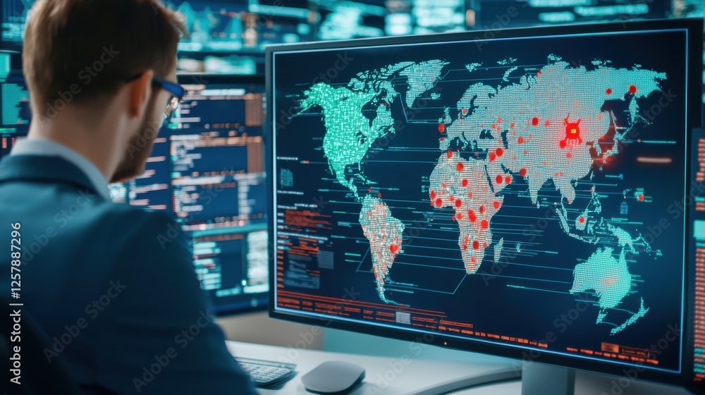 An AI driven cyber threat map showing real time global attack sources ...