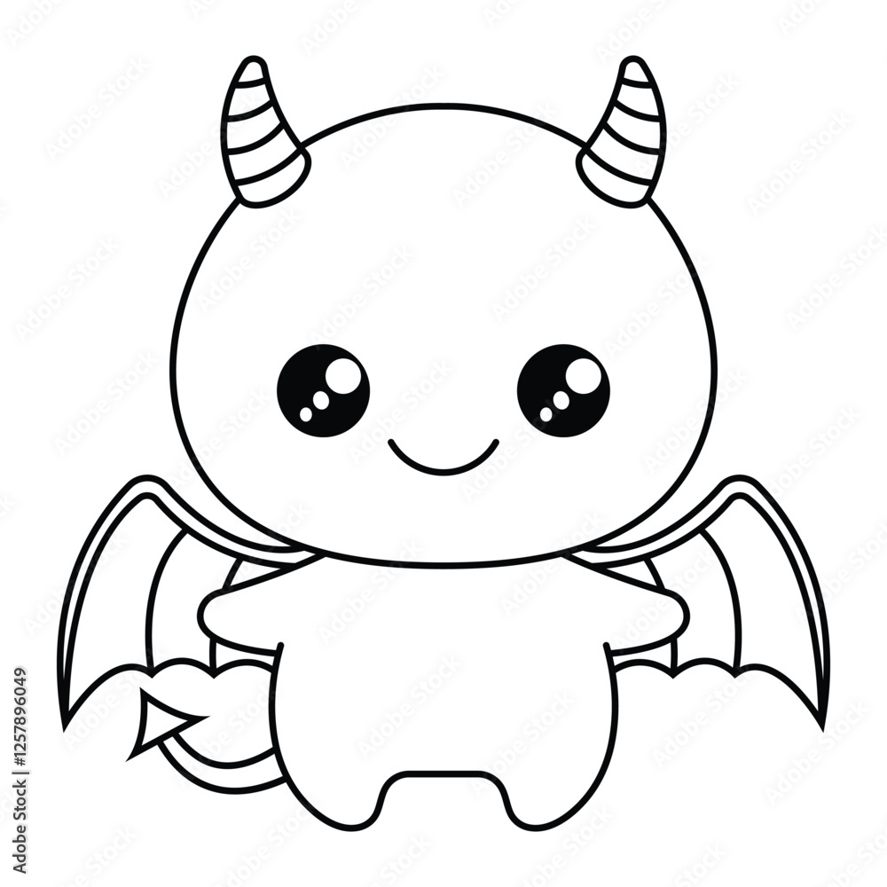 Cute kawaii devil monster vector illustration. Adorable cartoon demon ...