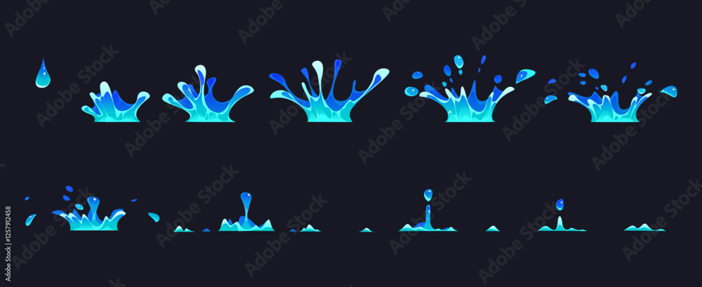 Corona water splash animated sprite sheet for VFX effect, vector ...
