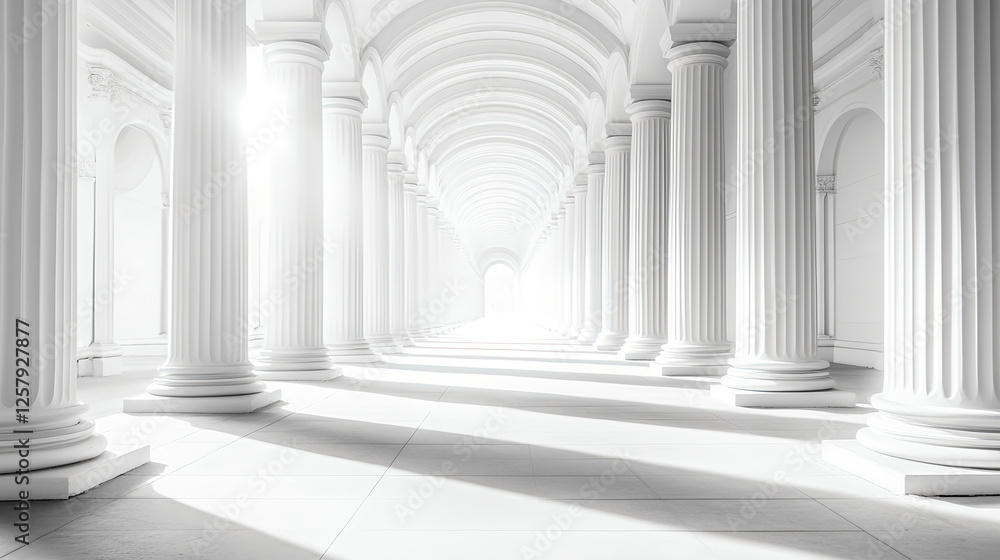 White background with arched columns, symmetrical composition ...