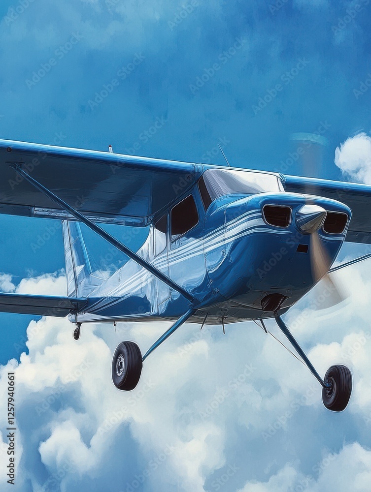 private small engine clouds single flight airplane cloud wheel travel ...