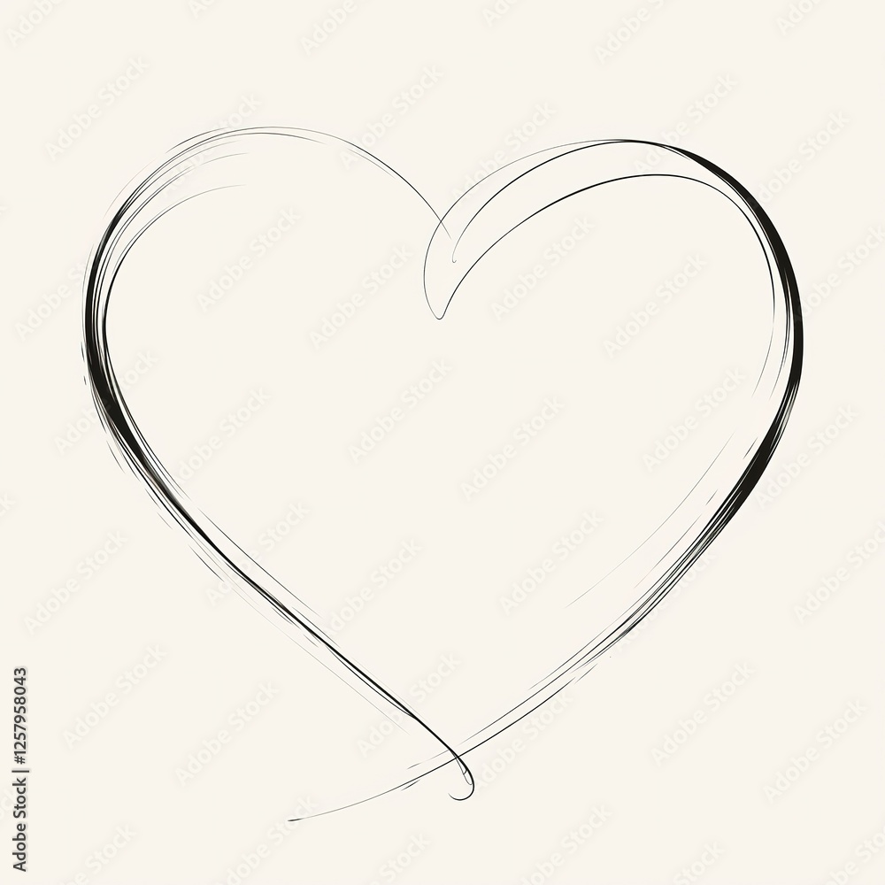 Hand-drawn simple heart line with a curved tail, isolated on a white ...