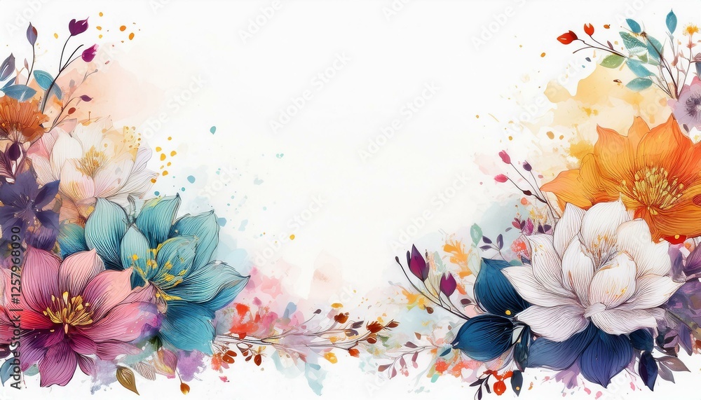 elegant asian flowers frame border design background with copy space ...