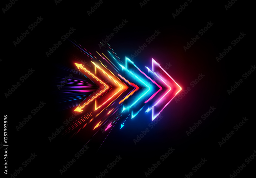 Vibrant neon arrow streaks across a dark background, illuminating the ...