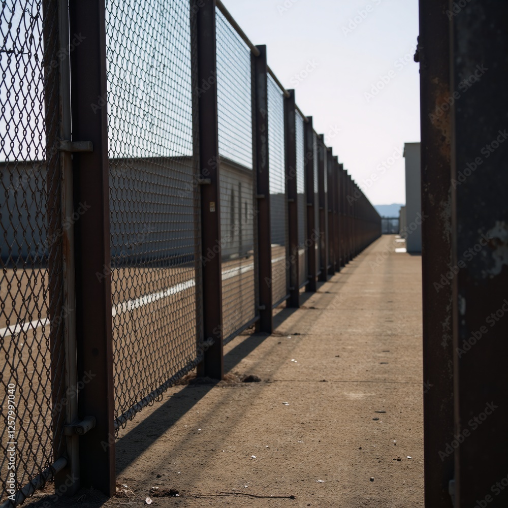 Highly detailed close-up image featuring a towering barbed wire ...