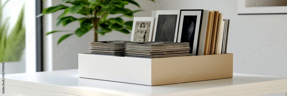 Elegant Bundle of old photographs and family records neatly stacked ...