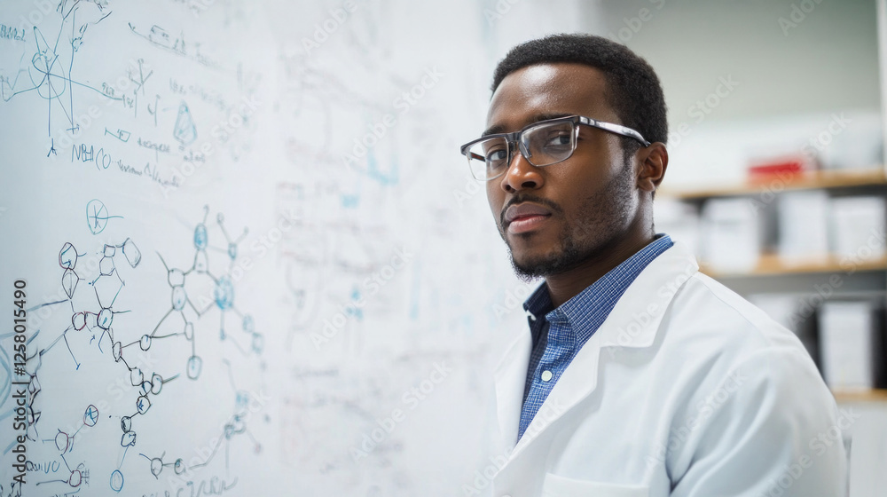 Scientist explains complex theories in front of whiteboard filled with ...