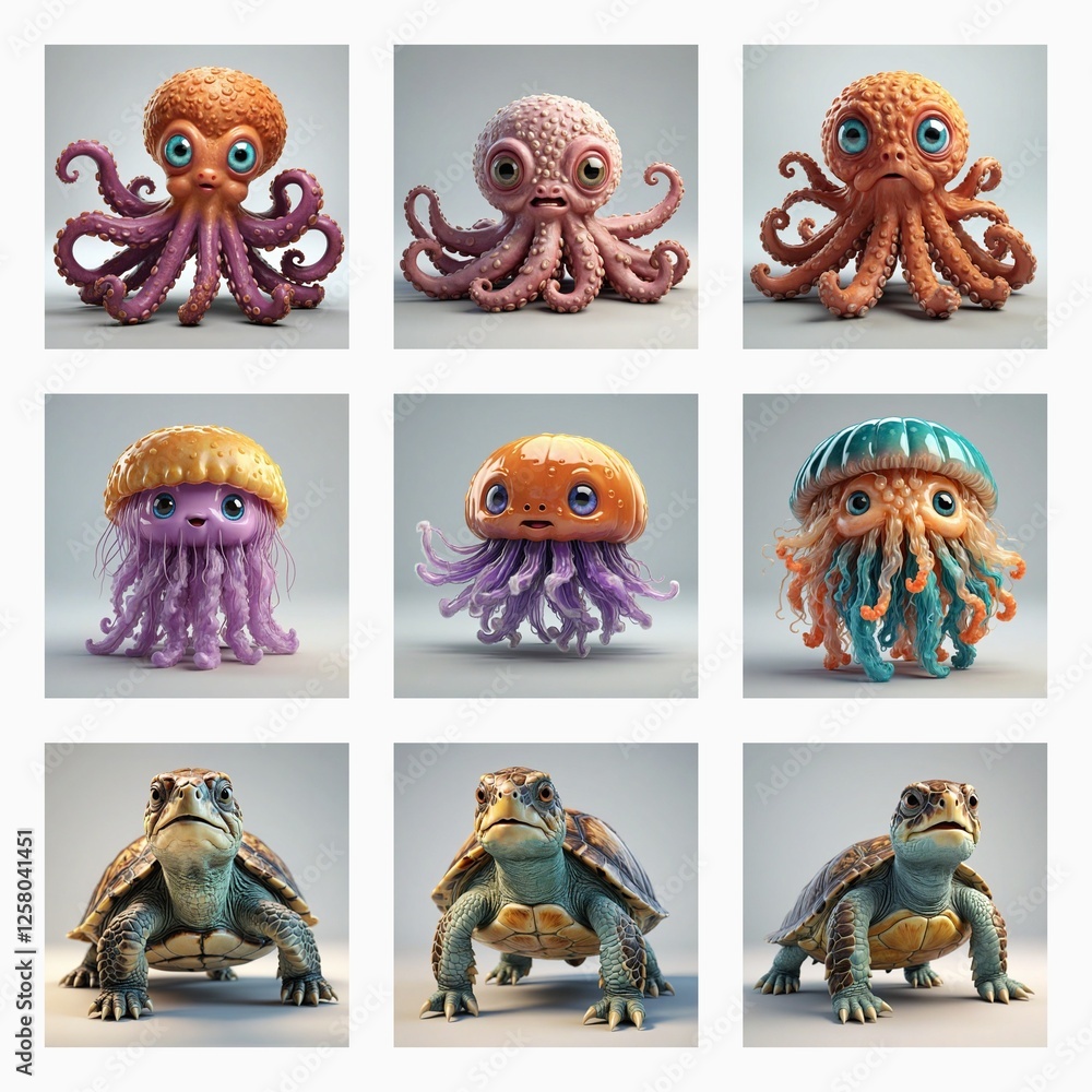 Cute 3d monster collection features adorable octopuses and jellyfish ...