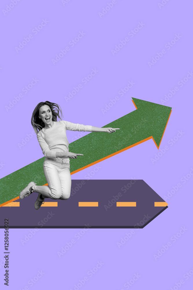 Trend template sketch design photo collage of young lady smile finger ...