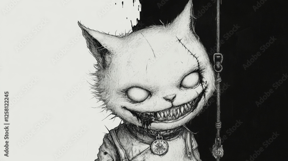 Cruel cat, A grinning cat with a torn ear and battle scars, showcasing ...
