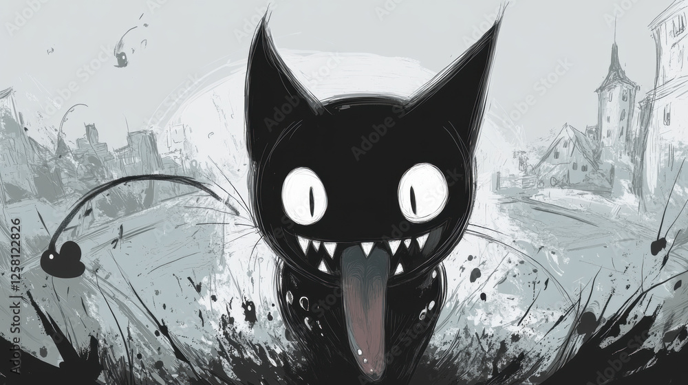 Cruel cat, A whimsical image of a cat with an extraordinarily long ...