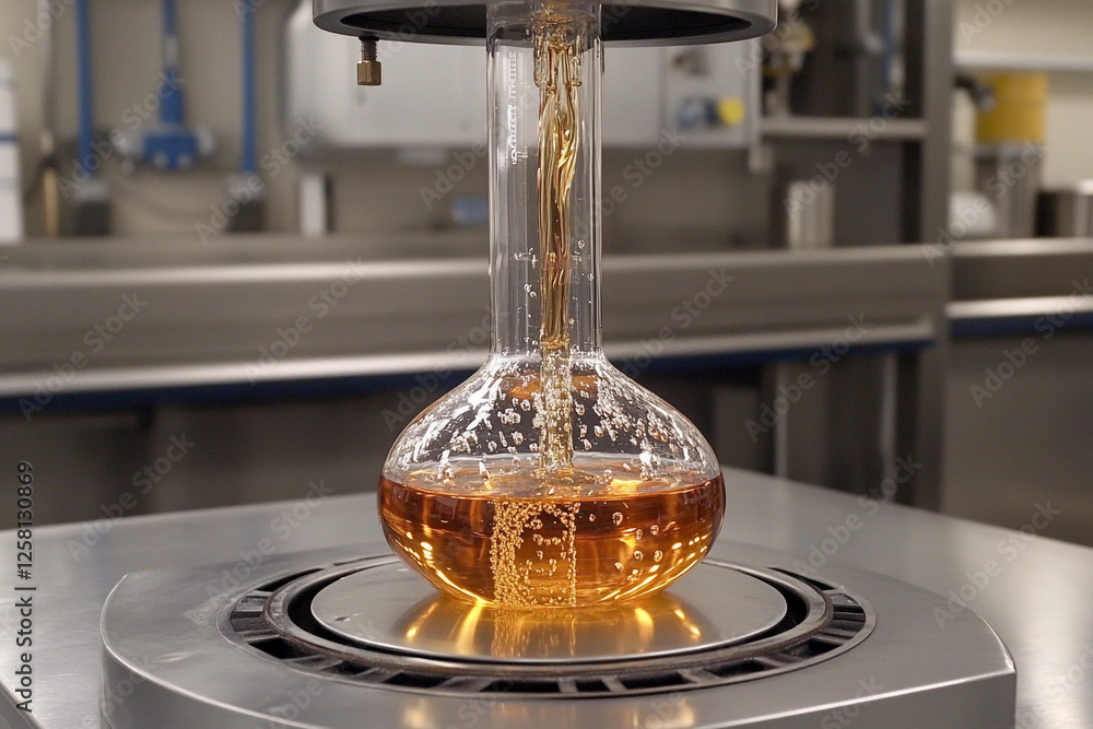 Liquid heating in laboratory flask showcasing bubbling process and ...