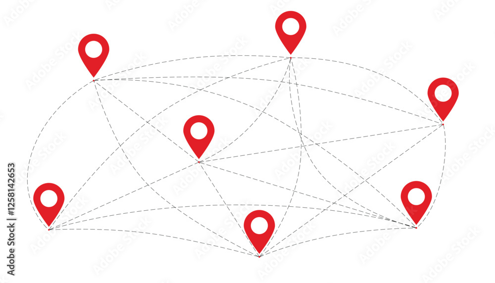 Route icon with dotted path and location pin. GPS navigation line route ...