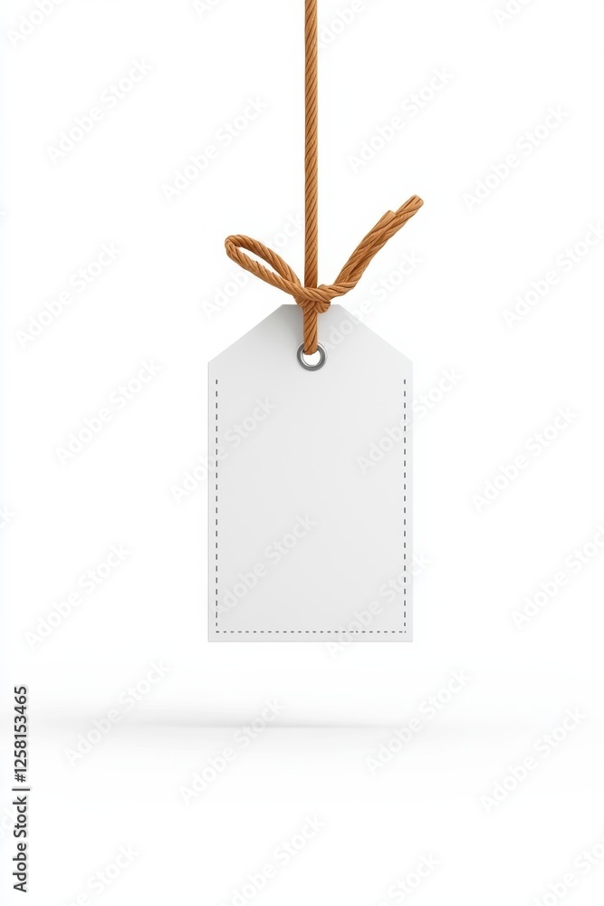 Blank price tag suspended against a simple backdrop, ideal for pricing ...