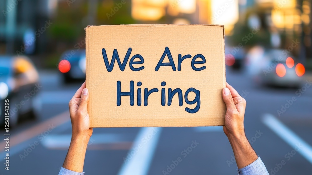 We Are Hiring Job Opportunity Sign - Hands hold a cardboard sign ...