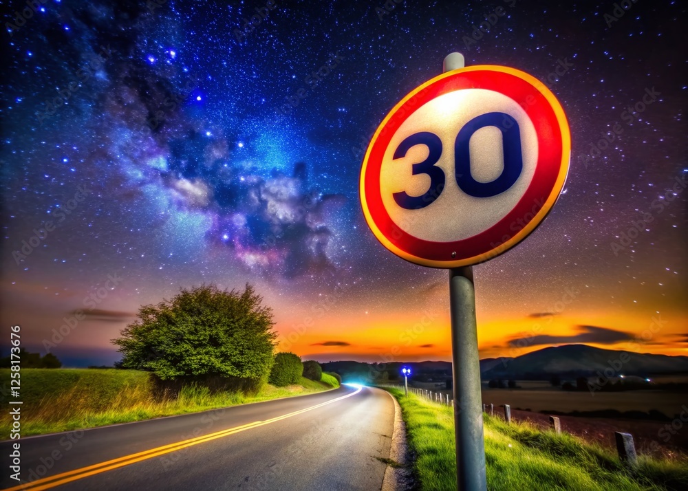 Irish Night Speed Limit Sign, 30kmh, Dark Sky, Candid Photography Stock ...
