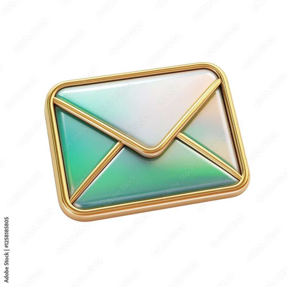 Elegant Green and Gold 3D Rendered Email Icon Message Communication ...