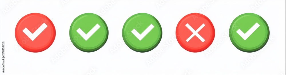Ilustración de Stock Check Marks & Cross: Five rounded buttons, four ...