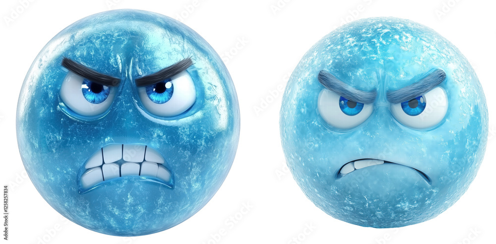 Angry Blue Cartoon Bubbles with Facial Expressions and Emotions ...