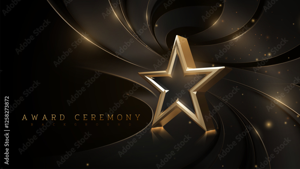 Award ceremony background template with 3D gold stars and black ribbons ...
