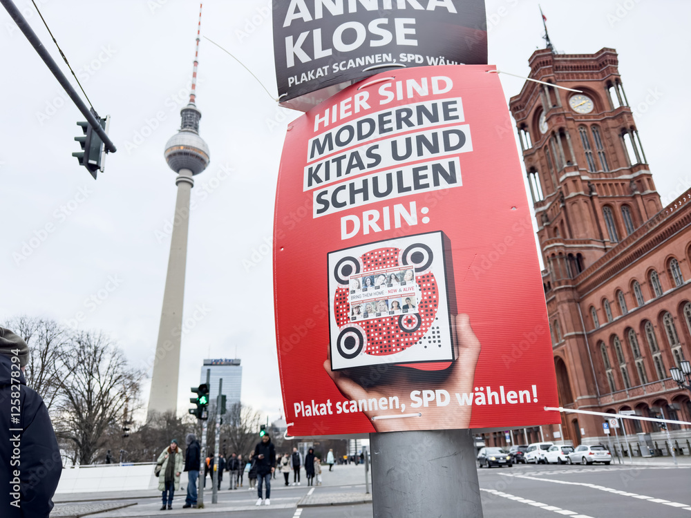 Berlin, Germany - February 2, 2025: Election campaign poster of the SPD ...