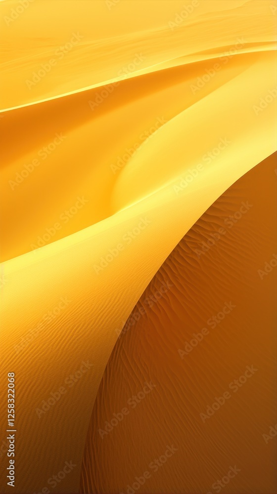 Sand dunes forming sinuous curves, casting deep shadows and golden ...