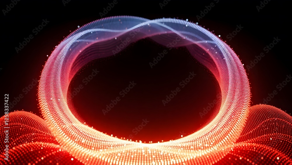 Digital vibration and sound wave. Circle pulse wave with points and ...