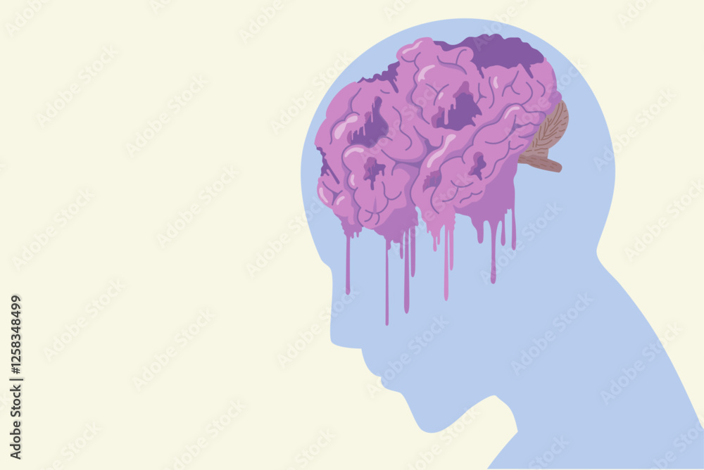 Brain melting in human head. Brain rot concept illustration ...