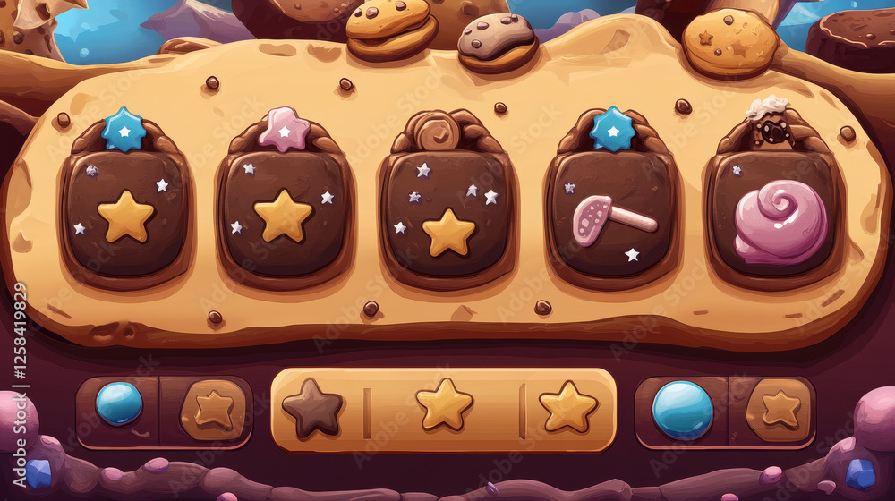 Game menu board and buttons with cookie and chocolate texture. Vector ...