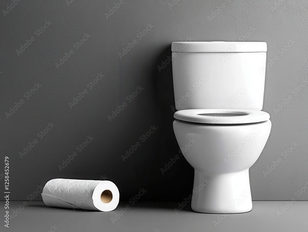 World water day. Minimalist bathroom scene featuring a white toilet and ...