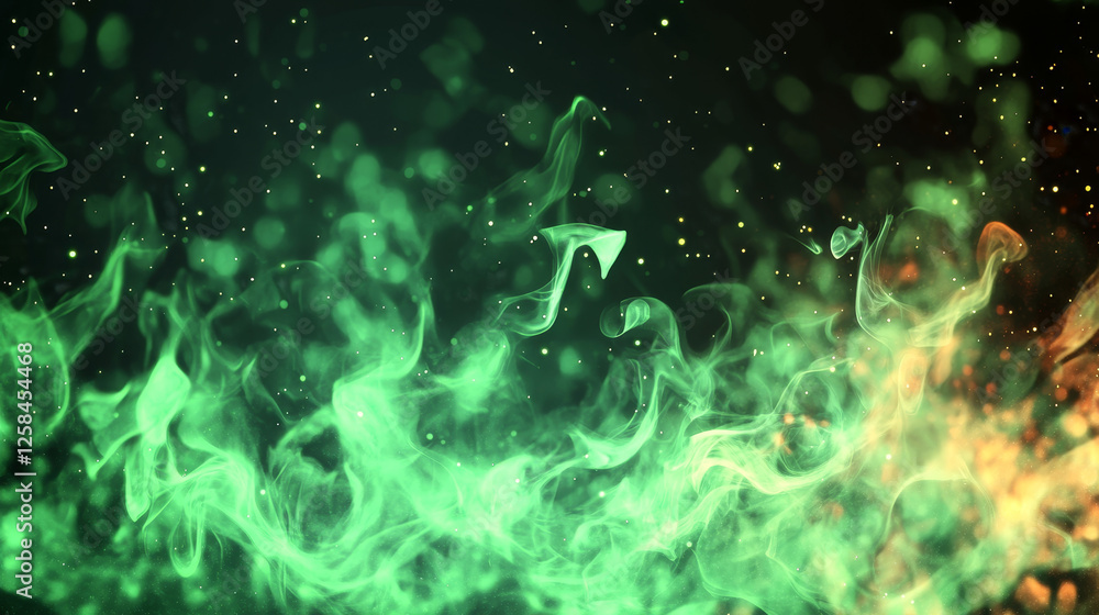 Green fire sparks overlay effect, burning flame with flying particles ...