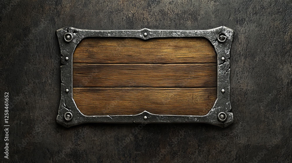 Medieval Ui Game Wooden Button With Metal Frame Sprite For Animation Fantasy Rpg Title Sign
