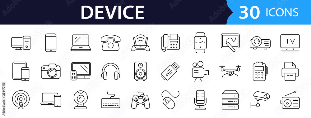 Devices set of web icons in line style. Electronic devices and gadgets icons for web and mobile ...