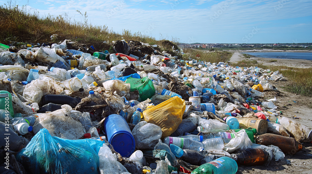 Pollution sea by plastic trash, garbage underwater. Vector cartoon ...