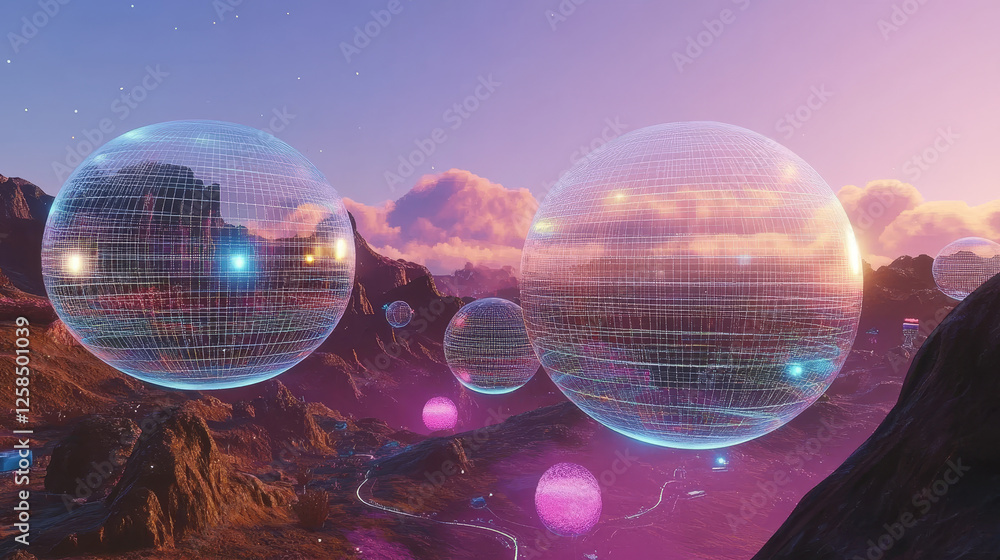 Bubble shields, protection force fields. Vector realistic set of safety ...