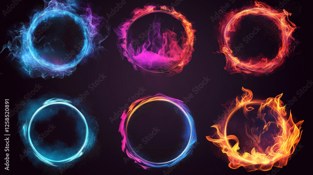 Circle fire frames set isolated on transparent background. Vector ...