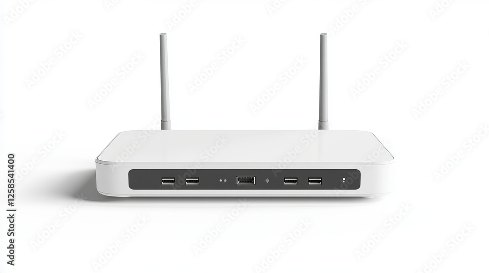 Wifi router, wireless broadband modem with antennas in front and ...