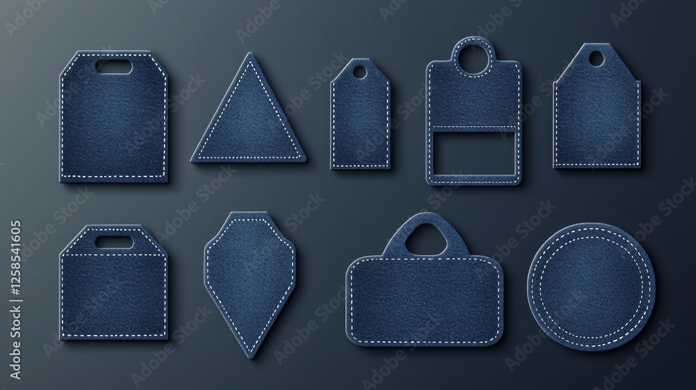 Jeans cloth labels and tags for apparel, denim textile brand badges ...
