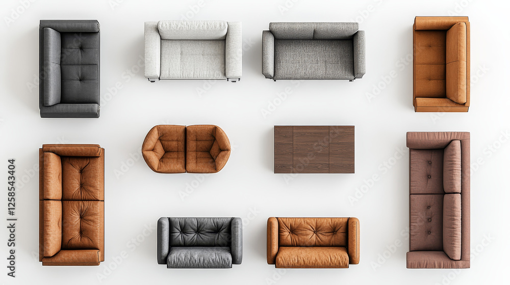 lounge suite overhead view and couch top view isolated on white ...