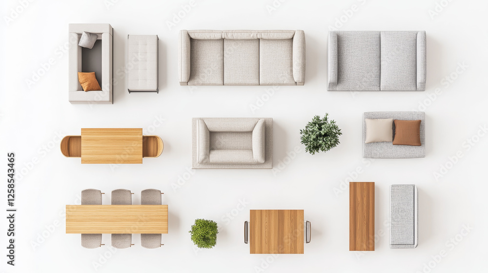 lounge suite overhead view and couch top view isolated on white ...